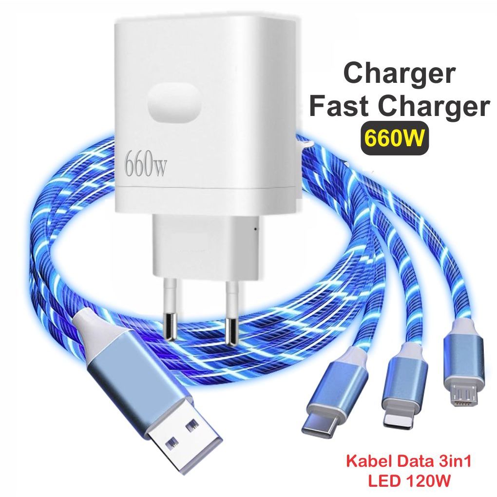 Jual Charger 660W Batok Reno 8 + Kabel Data 3in1 LED 120W Fast Charging ...