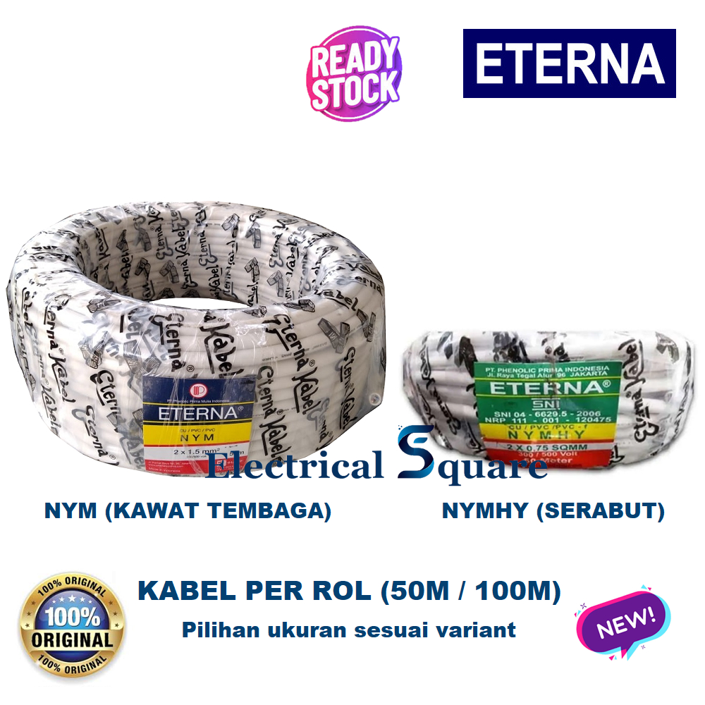 Jual Eterna Kabel 50M / 100M NYM Kawat Tembaga 2x1.5 2x2.5 3x1.5 3x2.5 NYMHY Serabut 2x0.75 per ...