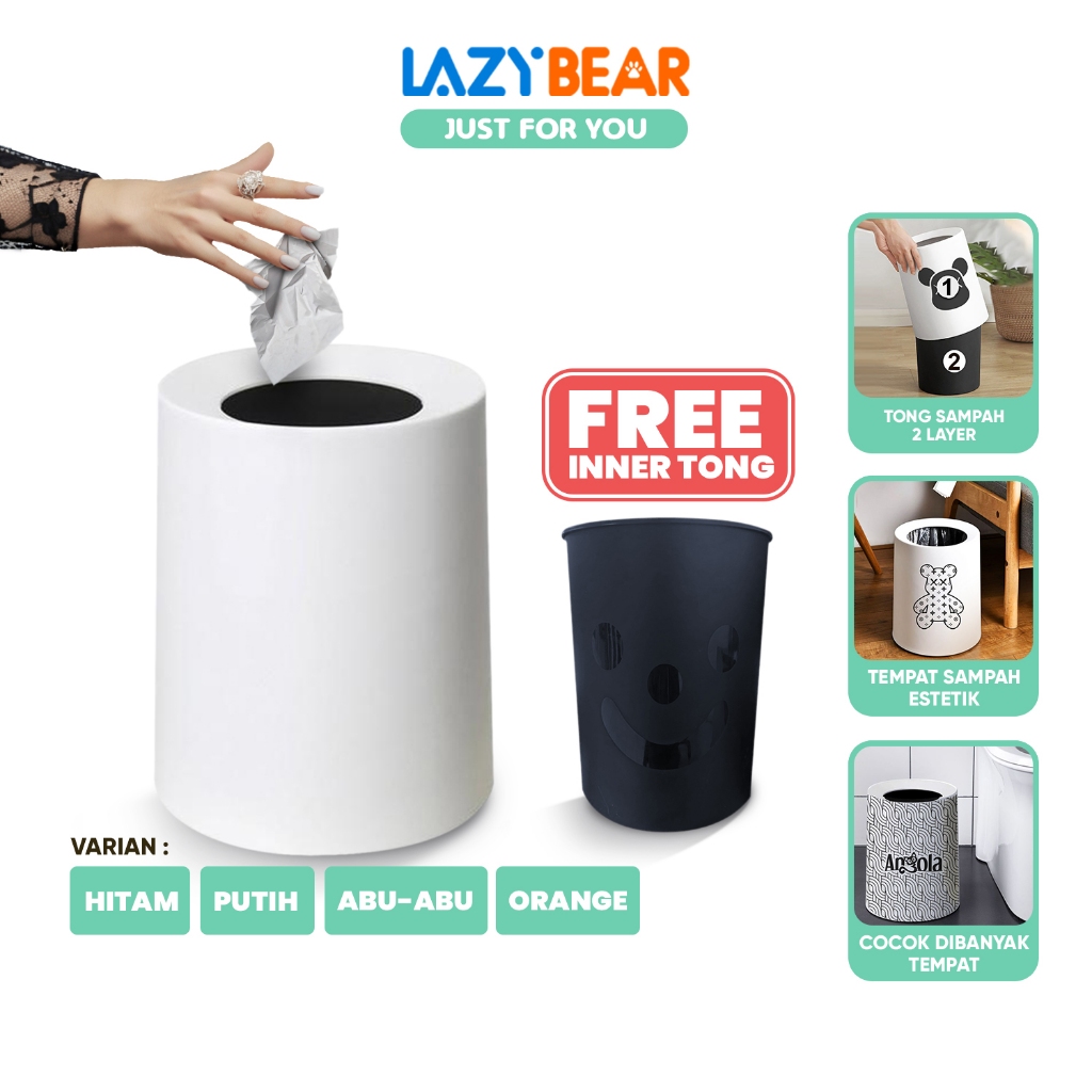 Jual [FREE TONG] LAZY BEAR Tempat Sampah Bulat E100 Trash Bin / Tong ...