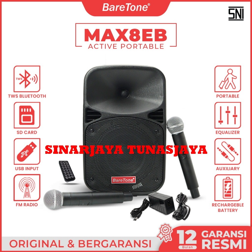 Jual BareTone Speaker Portable MAX08EB MAX8EB Speaker Bluetooth 8 Inch ...