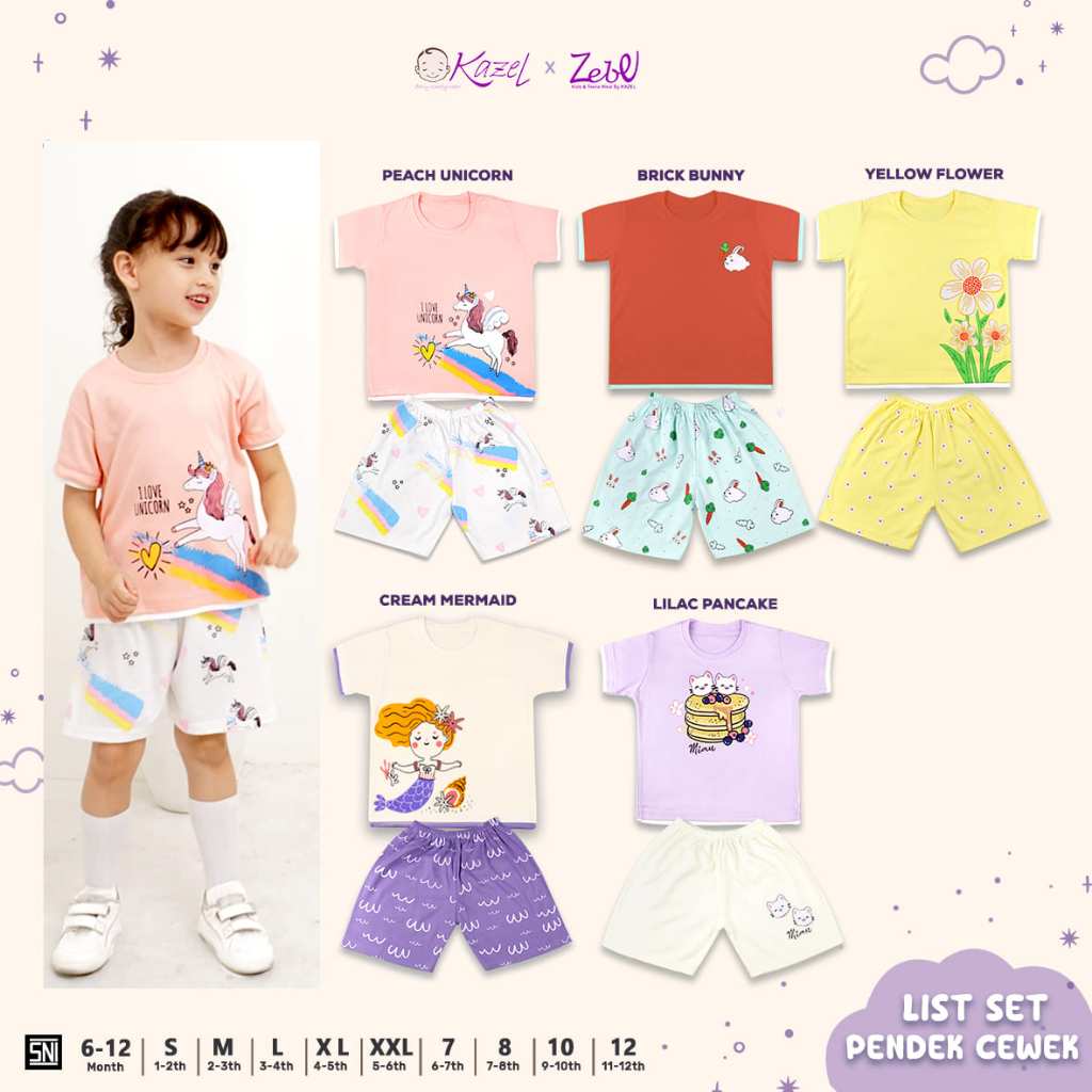 Jual KAZEL Zebe List Set Pendek Anak Perempuan (1Stel) 6Bulan-11Tahun | Shopee Indonesia