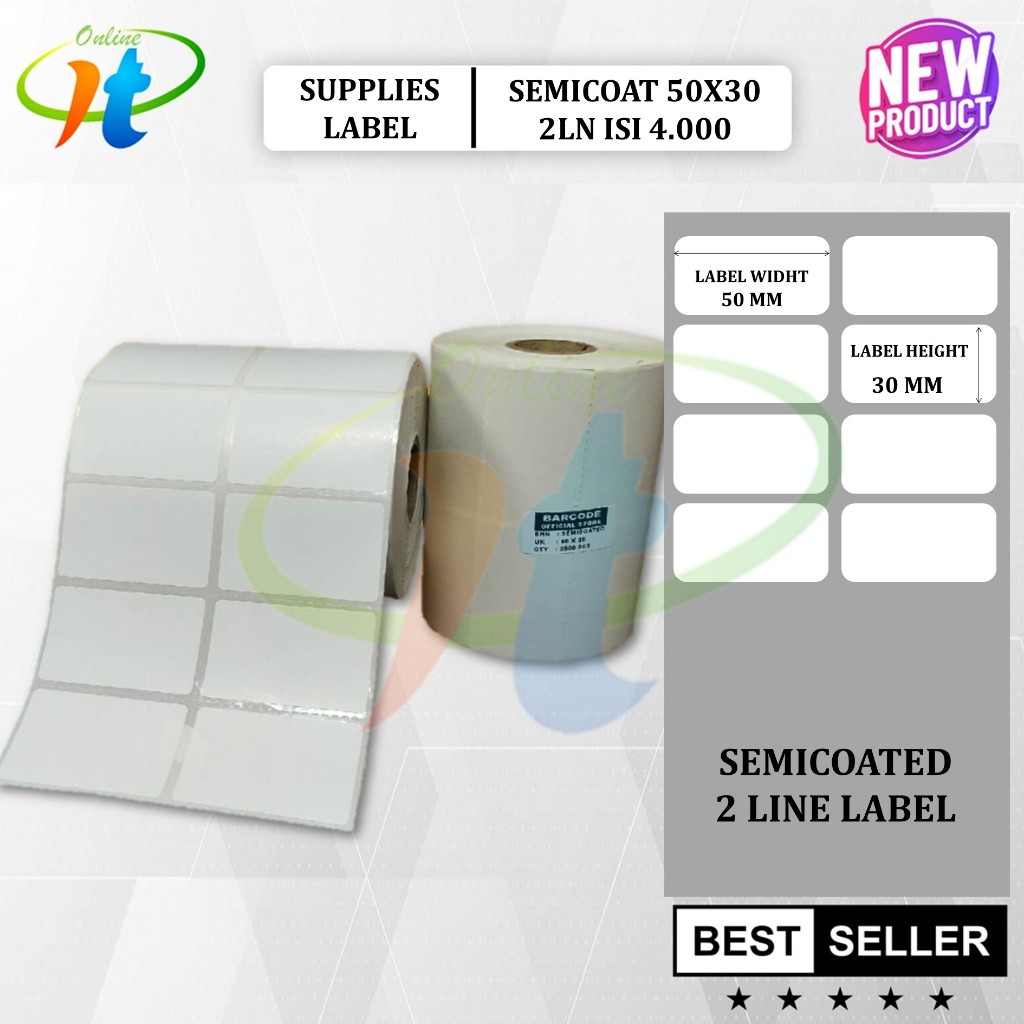 Jual Kertas Stiker Semicoat 50x30 2 Line isi 4000 pc Core 1 inch Label Barcode Nama Harga Barang ...