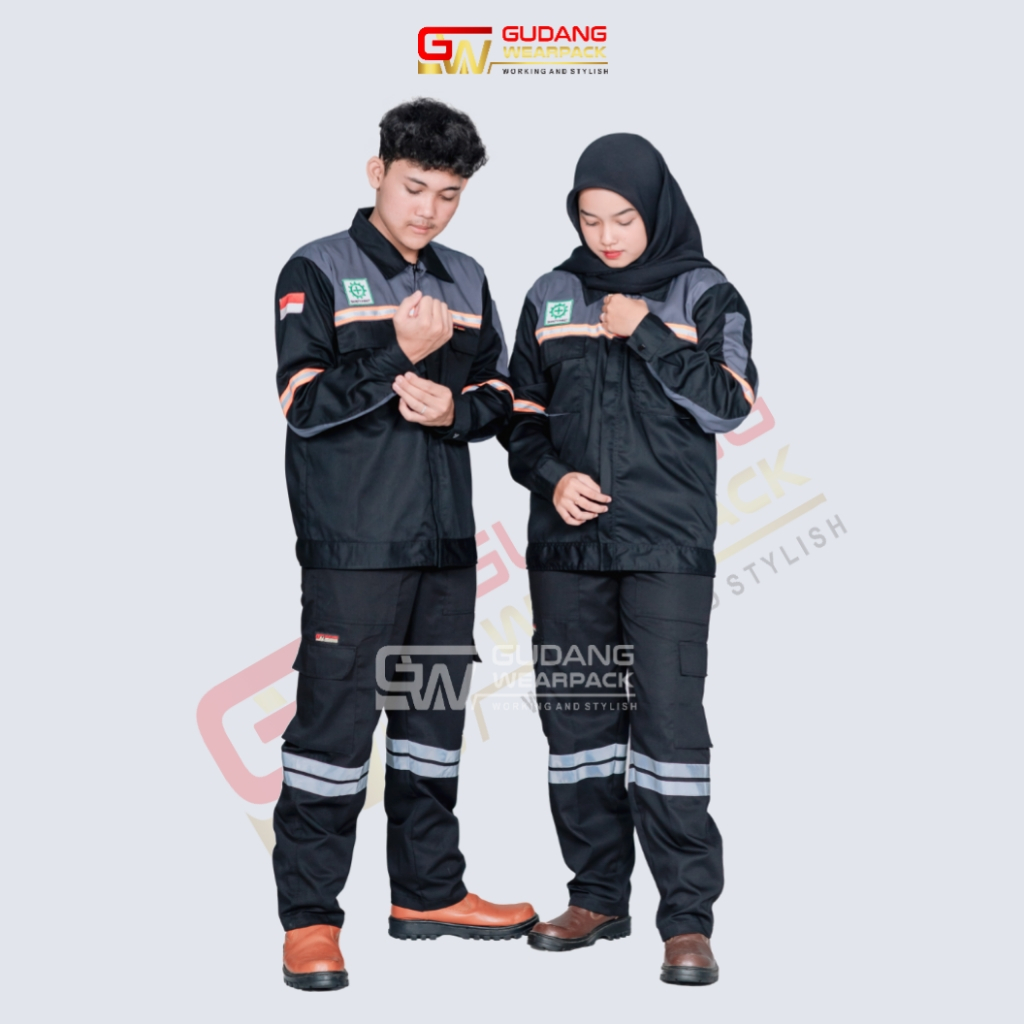 Jual Setelan Wearpack (Baju dan Celana kerja) Warna Hitam Abu (1 set ...