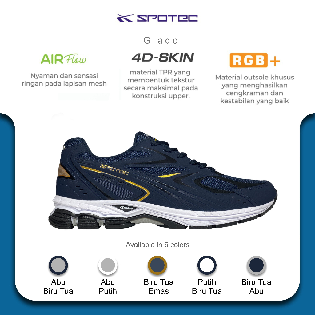 Jual SPOTEC Sepatu RUNNING Artikel GLADE-Biru Tua/Emas | Shopee Indonesia