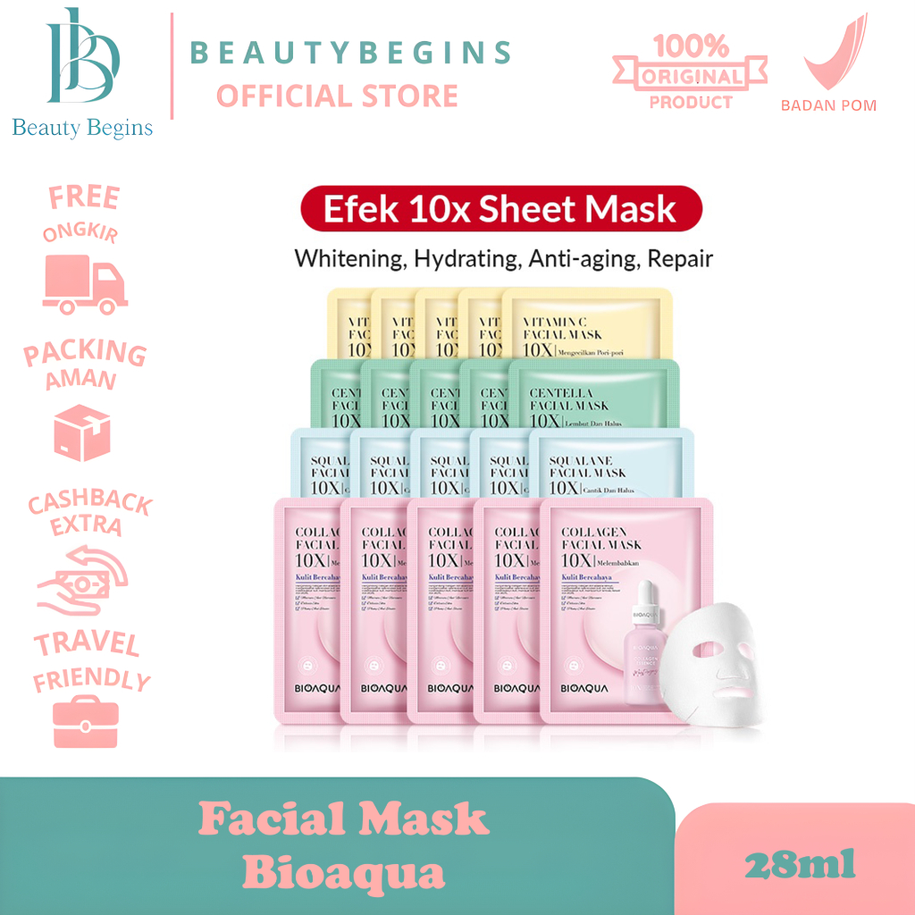 Jual BB - [ BPOM] BIOAQUA Facial Mask 10x The Effect Masker Wajah Whitening / Moisturizing ...