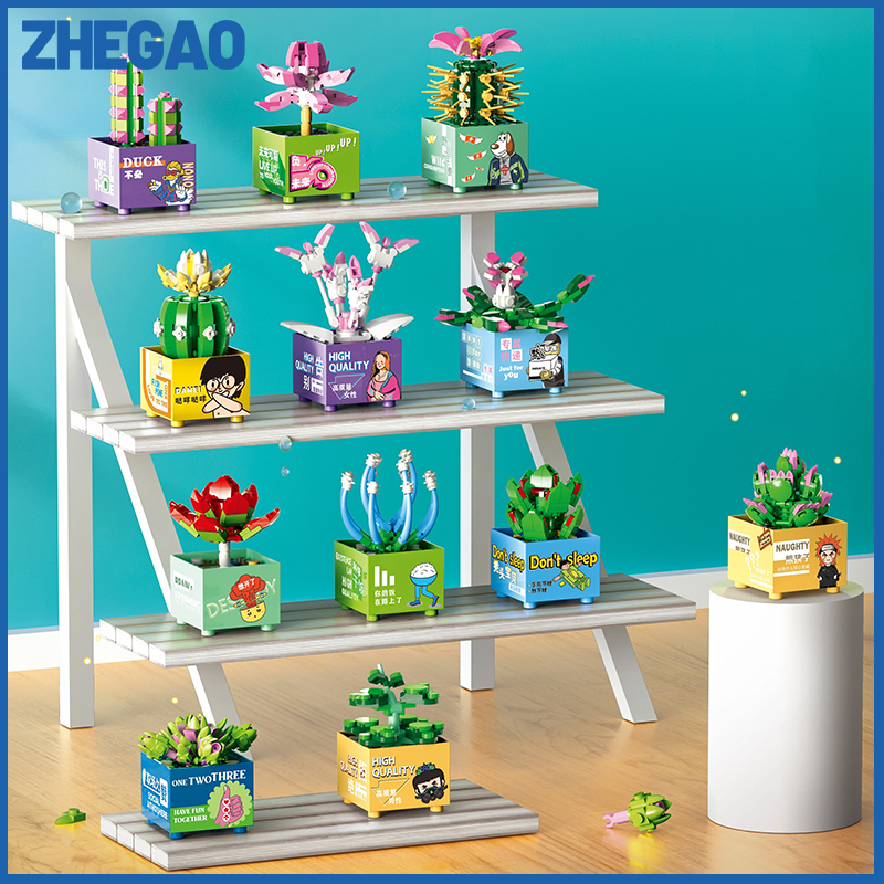 Jual ZHEGAO Mainan Bunga Bricks Pot Tanaman Blok Bangunan Dekorasi ...