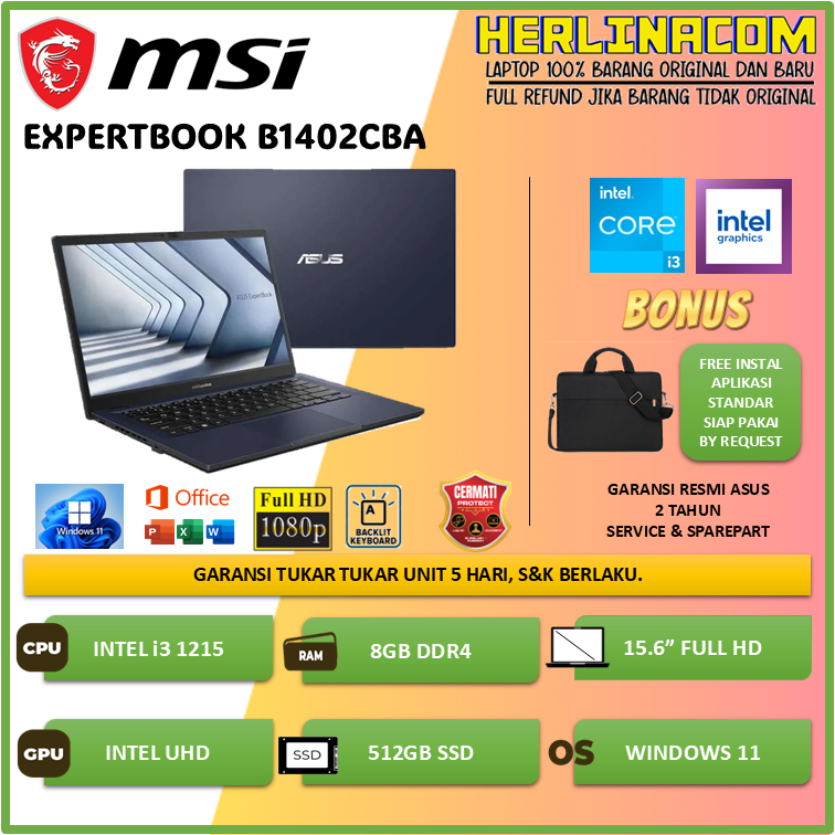 Jual ASUS EXPERTBOOK B1402CBA INTEL i3 1215 8GB 512GB SSD WINDOWS 11 14 ...