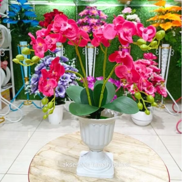 Jual HIASAN SUDUT BUKET BUNGA ANGGREK ARTIFICIAL 4 TANGKAI DENGAN POT ...
