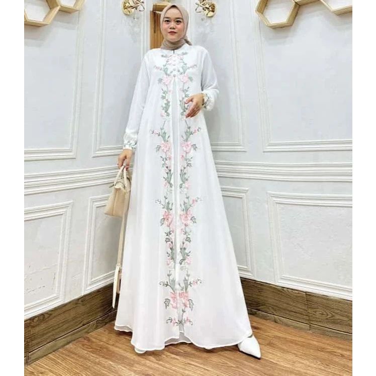 Jual Bunga Dress Bordir Timbul Bahan Ceruty Babydoll Full Puring Layer ...