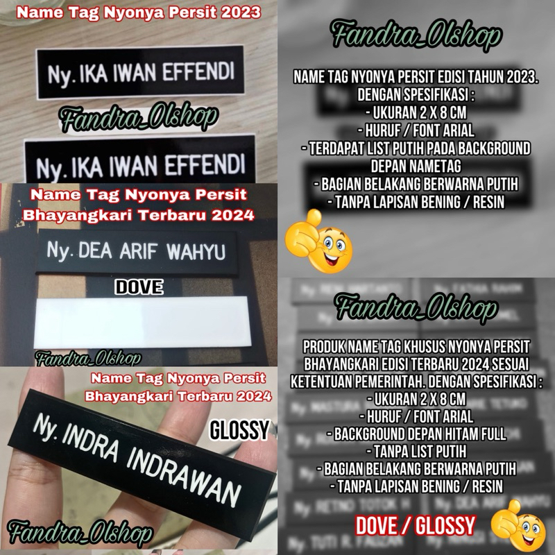 Jual Name Tag Nyonya Persit Bhayangkari Terbaru / Papan Nama Dada PDH ...