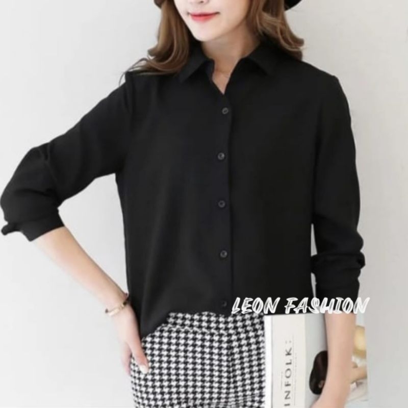 Jual Kemeja Wanita Hitam Putih Kemeja Polos Kemeja Kerja Kemeja Basic Kasual Navy Army Merah ...