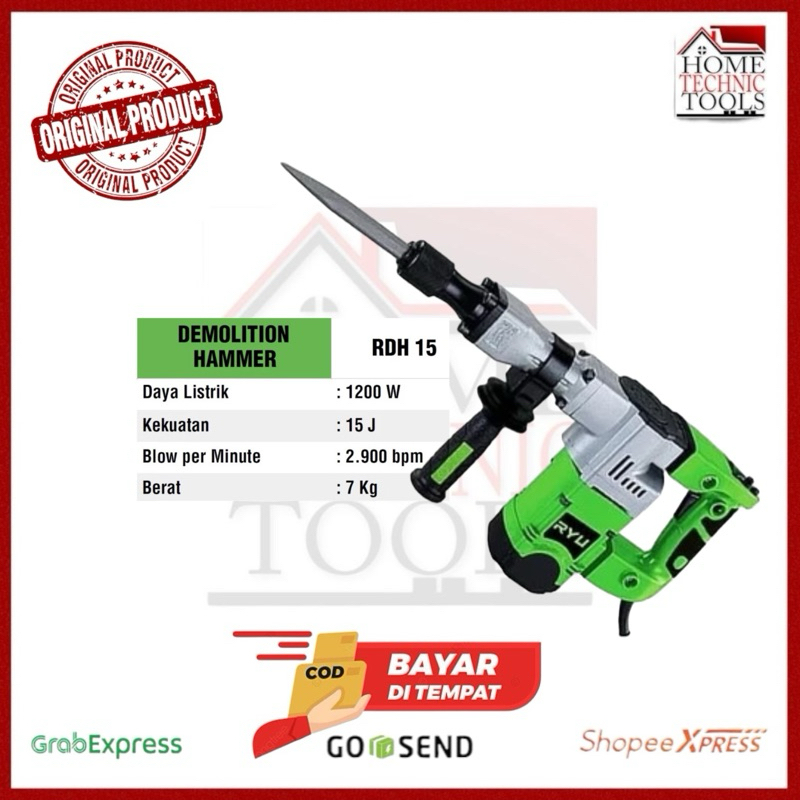 Jual RYU RDH 15 JACK HAMMER DRILL MESIN BOBOK BETON DEMOLTION HAMMER | Shopee Indonesia