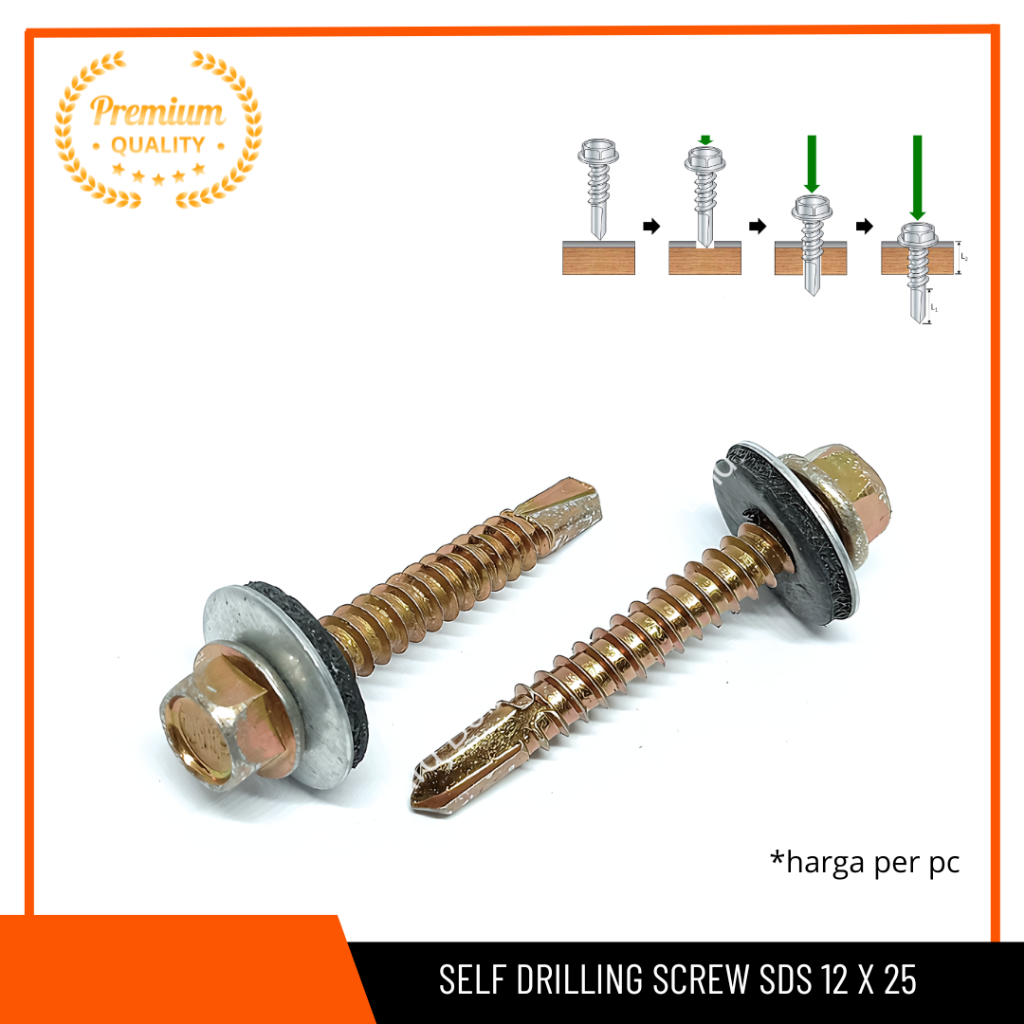 Jual Sekrup Baut Screw SDS 12 x 25 SDS Kuning Karet 12 x 25 Drilling ...