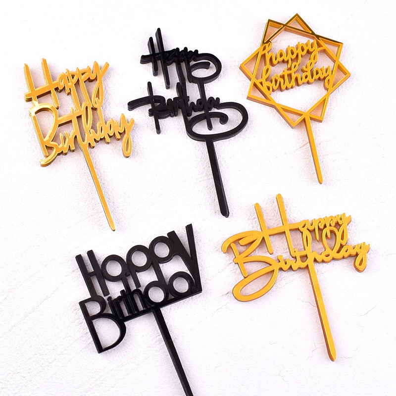 Jual [PAKET 10] Topper akrilik Happy Birthday hitam black pink kue cake ...