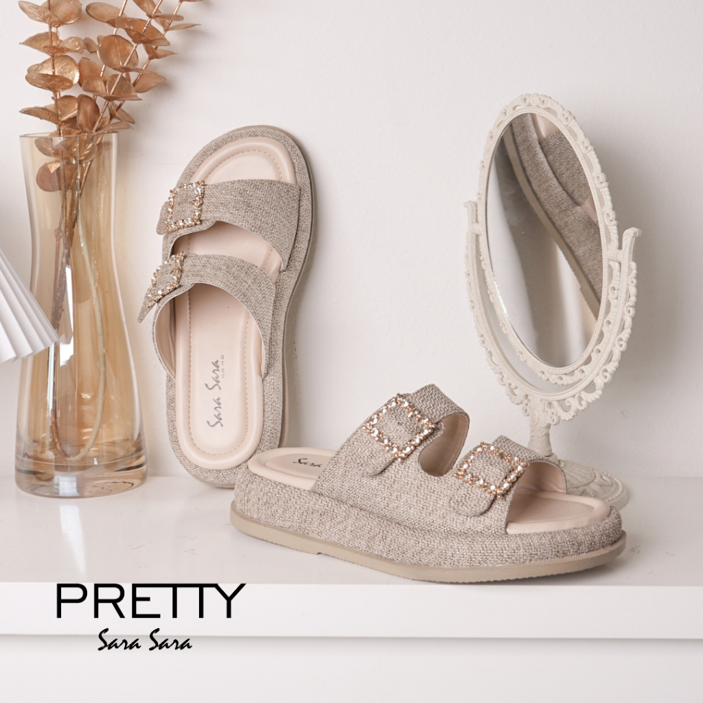 Jual Sara sara Pretty sandal selop wanita platform bahan fabric tweed ...