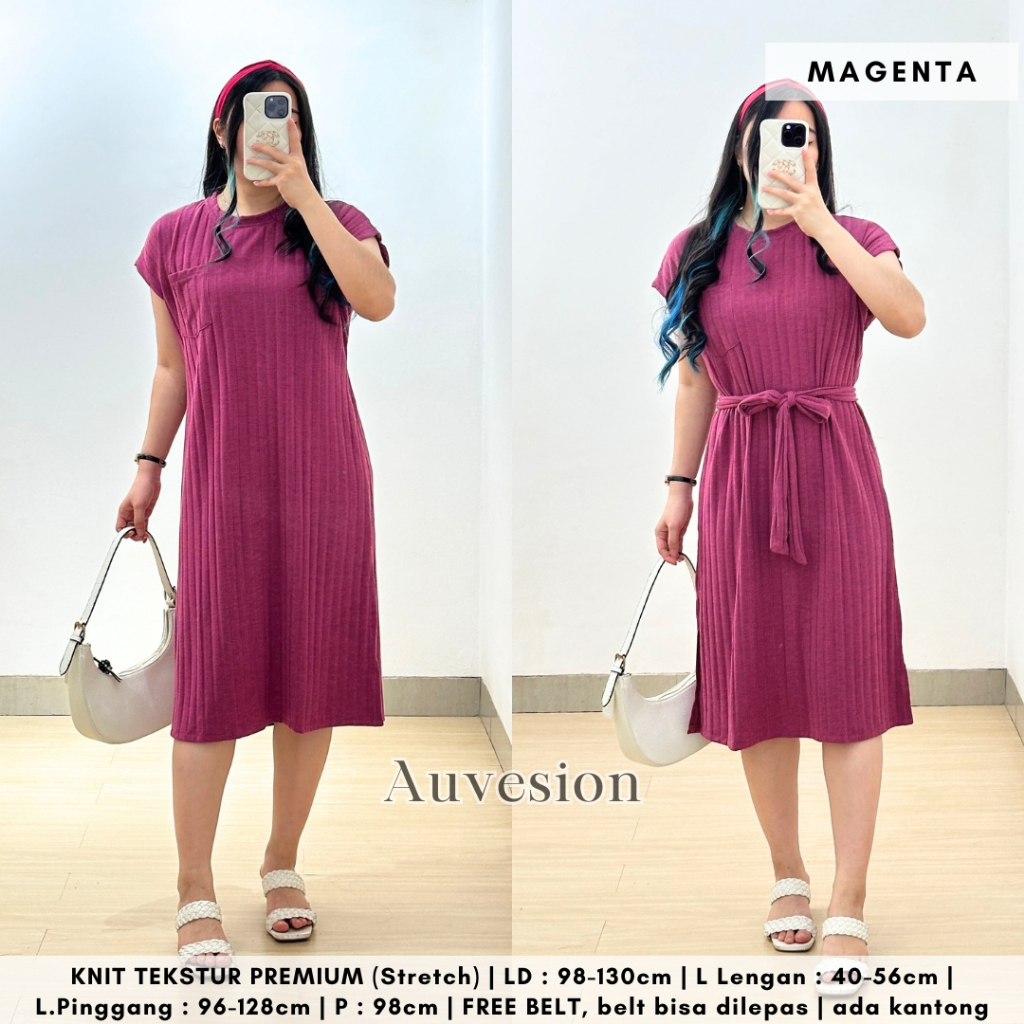 Jual 4413 Yumi Pocket Strap Knit Midi Dress | Dress Rajut Kasual ...