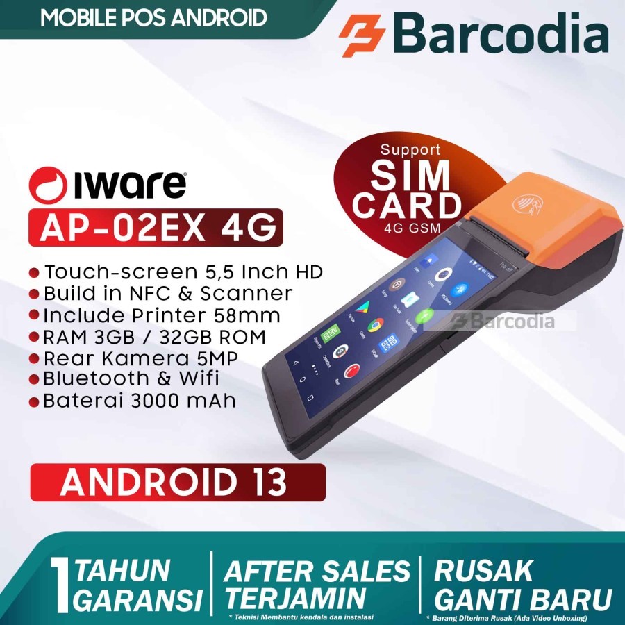 Jual Barcodia Mesin Kasir Android portable Iware AP-02EX 3GB/32GB Wifi ...
