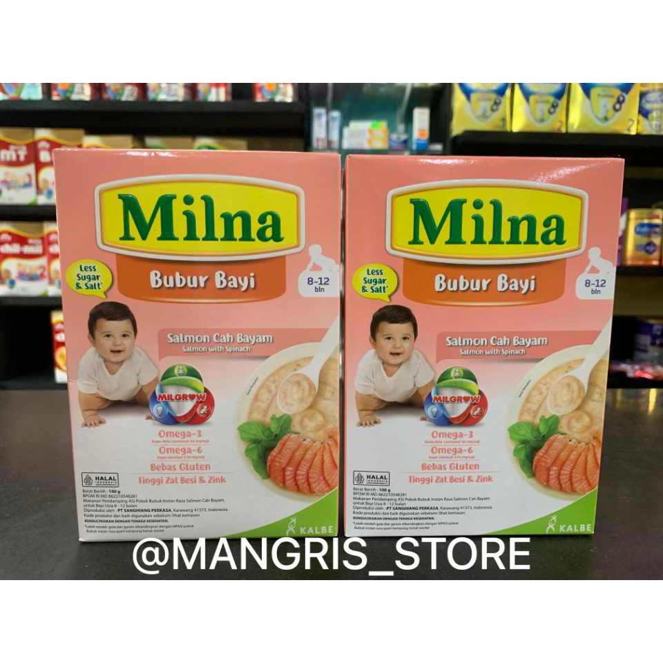 Jual MILNA Bubur bayi 8+ SALMON CAH BAYAM 100G | Shopee Indonesia