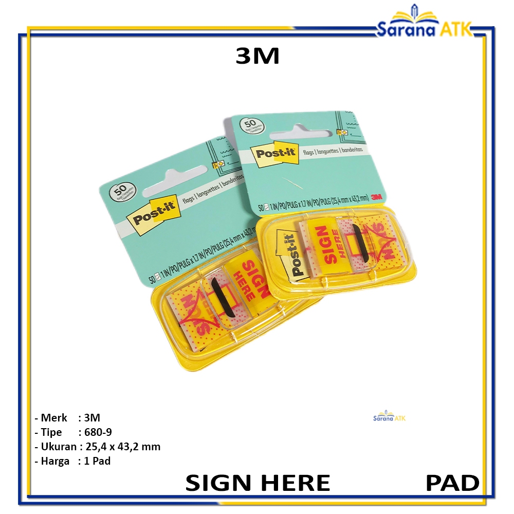 Jual 3M - Post It Sign Here 680-9 25,4mm x 43,2mm - Pad | Shopee Indonesia