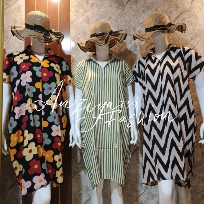 Jual Tiara Korean Dress Motif Kerah Bersaku Daster Kerah Motif Grade A ...
