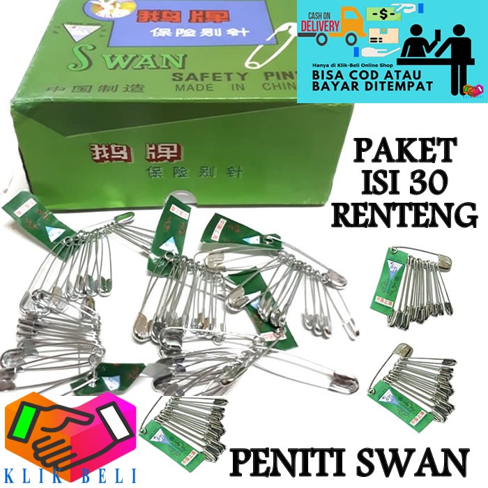 Jual (PAKET ISI 30 RENTENG) Peniti Swan Pin Baju Hijab Safety Pins ...