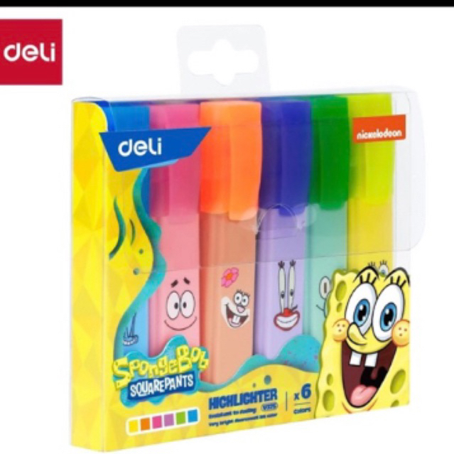 Jual Highlighter Deli Edisi Spongebob Squarepants Stabilo Set 6 Warna ...