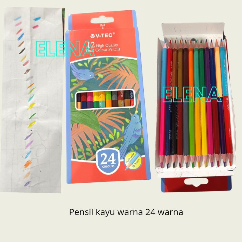 Jual pensil kayu 24 warna v tec/ pensil kayu warna panjang/cat kayu ...