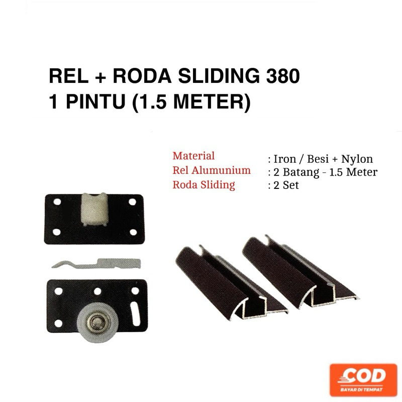 Jual Paket 2 Rel Timbul 380 Lenaga 1.5 M + 2 Set Roda SD 380 Pintu Lemari Sliding / Geser ...
