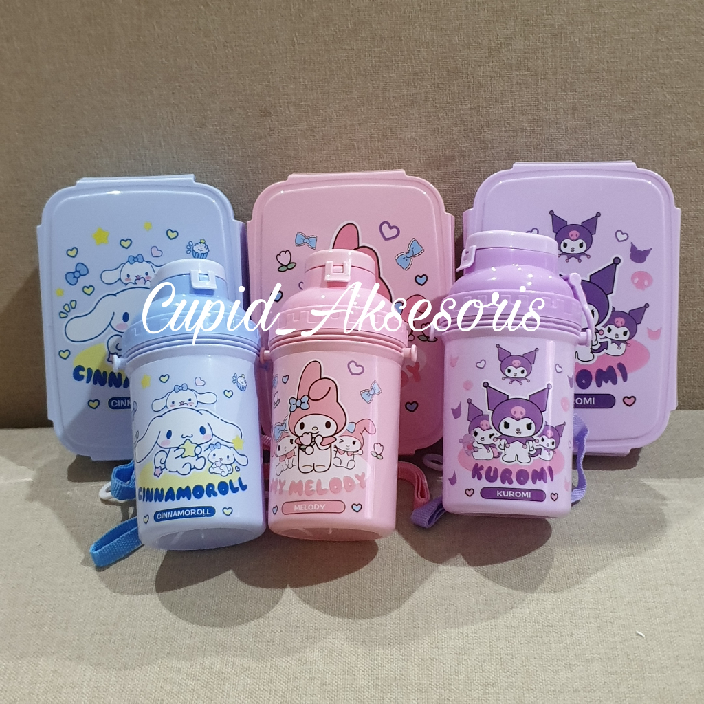 Jual 1 SET TEMPAT MAKAN LUNCH BOX DAN BOTOL MINUM KOTAK MAKAN 3 MOTIF KUROMI , CINNAMONROLL, MY ...