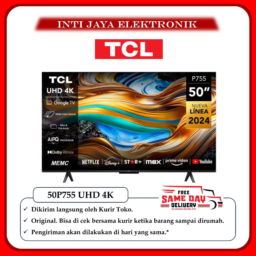 Jual TV TCL 50 INCH UHD 4K GOOGLE TV ANDROID SMART DIGITAL TV - 50P755 ...