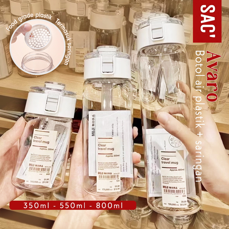 Jual AVARO Botol Air Minum Plastik Transparan Bening Estetik Tumbler Kopi Susu Jus Anti Tumpah ...