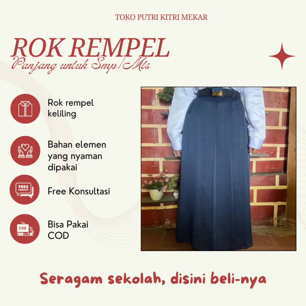 Jual Rok Rempel Sekolah SD Merah Hitam Lipit Panjang SMP SMA Abu Abu ...