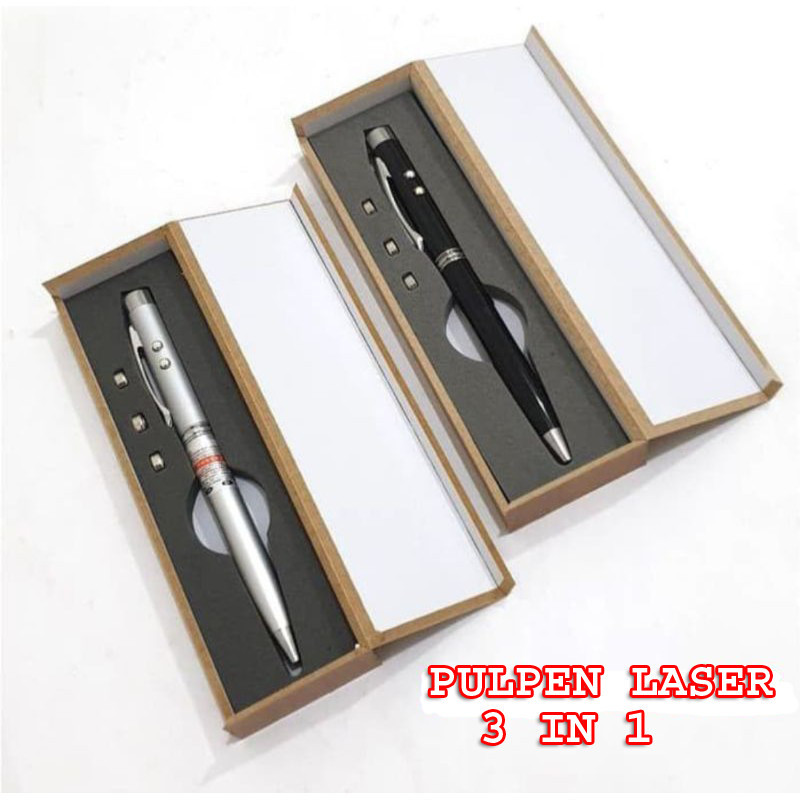 Jual Pen Laser 3 in 1 Pulpen laser pointer merah packing box kayu ...