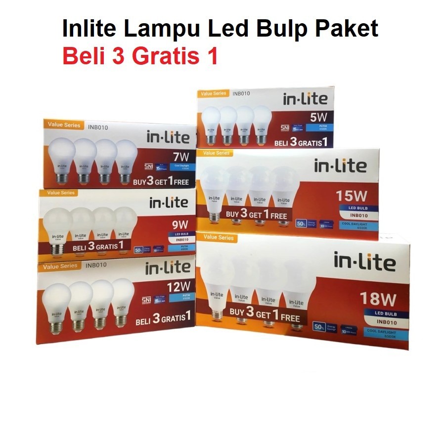 Jual Lampu LED Paket 3 Gratis 1 Inlite INB010 5w 7w 9w 12w 15w 18w | Shopee Indonesia