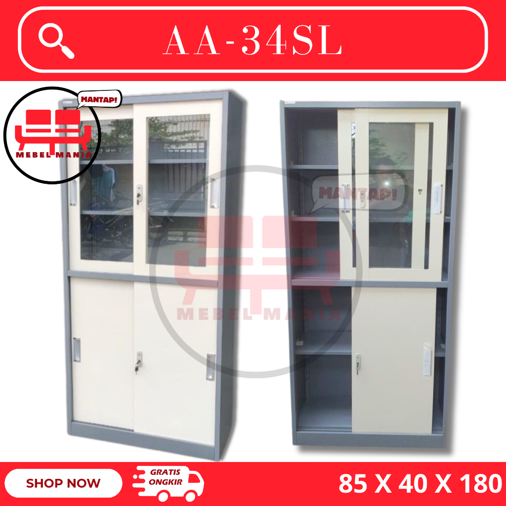Jual Lemari Kantor Besi Sliding AA-34SL - Lemari Arsip Besi Kombinasi ...