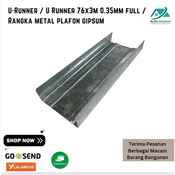 Jual U-Runner / U Runner 76x3m 0.35mm full / Rangka metal plafon gipsum ...