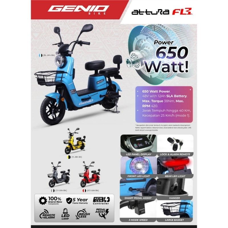 Jual SEPEDA LISTRIK GENIO ATTURA ATTURA FL3 | Shopee Indonesia