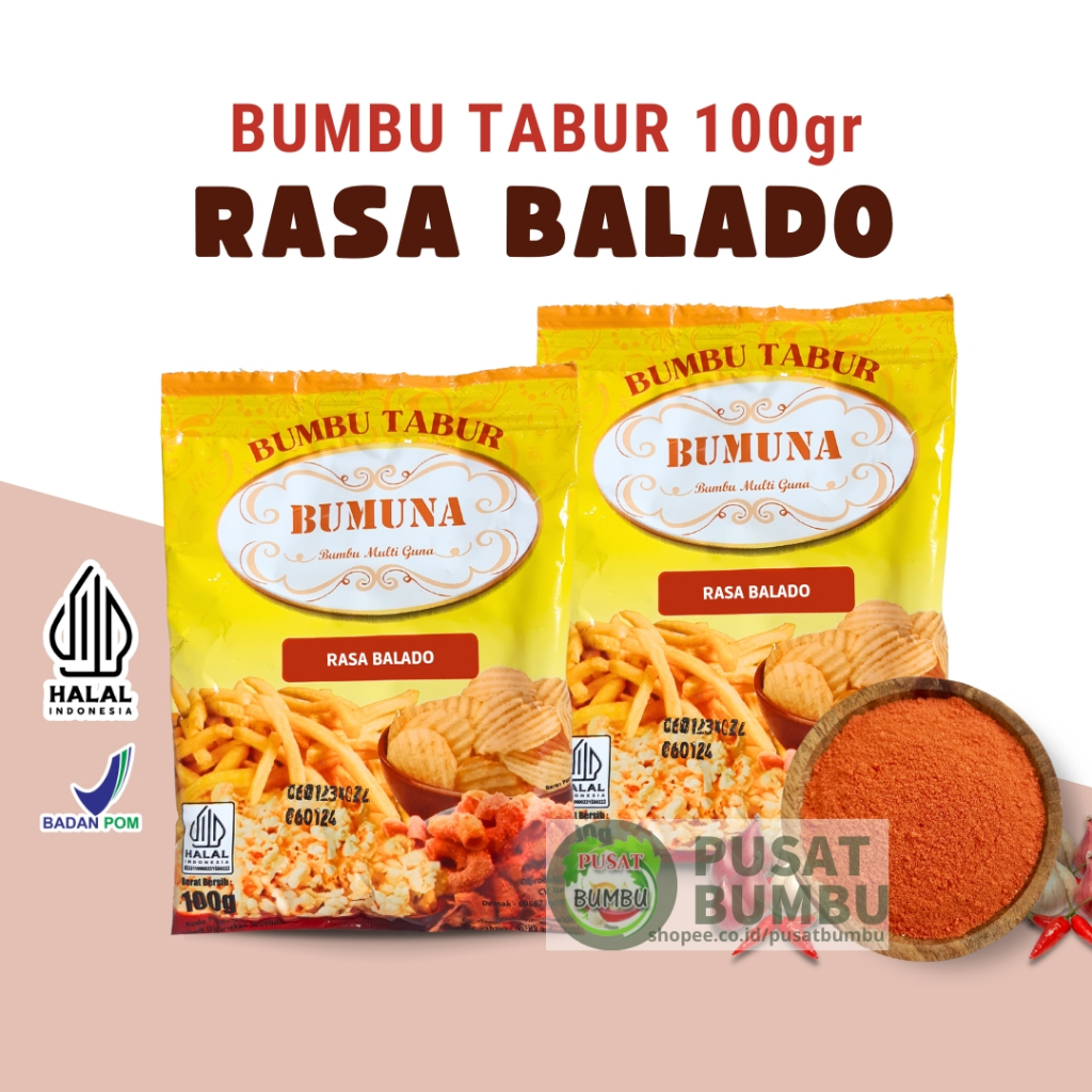 Jual Bumbu Tabur Rasa Balado 100 gr BUMUNA Bumbu Aneka Keripik Ayam Pok ...