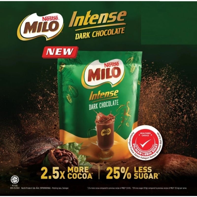 Jual NESTLE MILO INTENSE DARK CHOCOLATE LESS SUGAR 2.5X COCOA MINUMAN ...