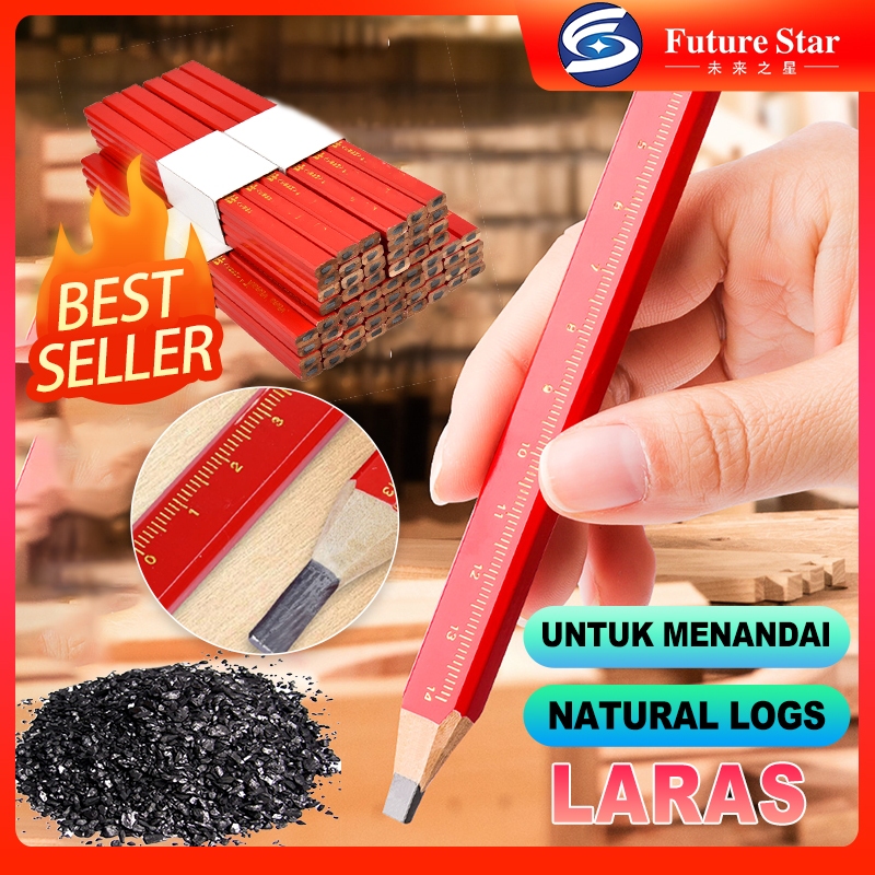 Jual Pencil Tukang Kayu Bangunan Import Octagonal Red Hard Black ...