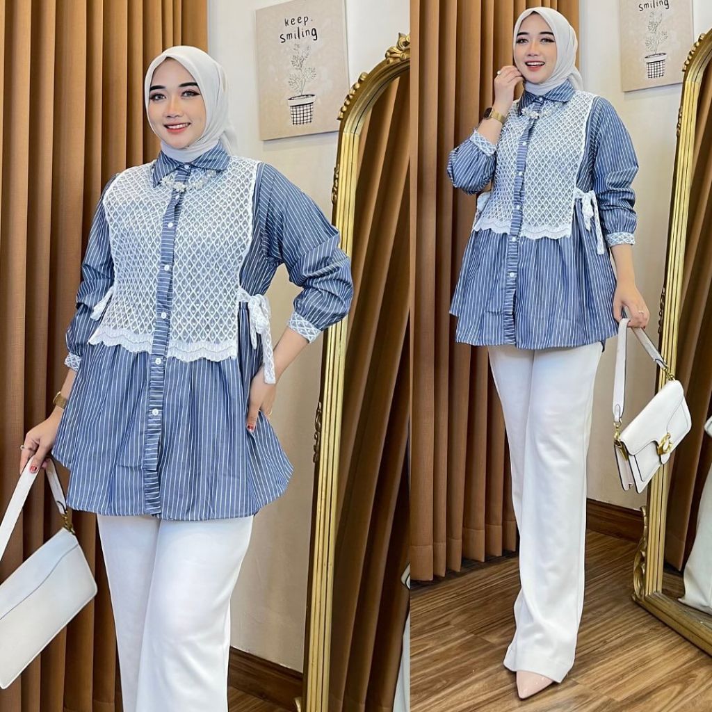 Jual Atasan Wanita Terbaru Arumi Blouse Atasan Salur Fashion Wanita ...
