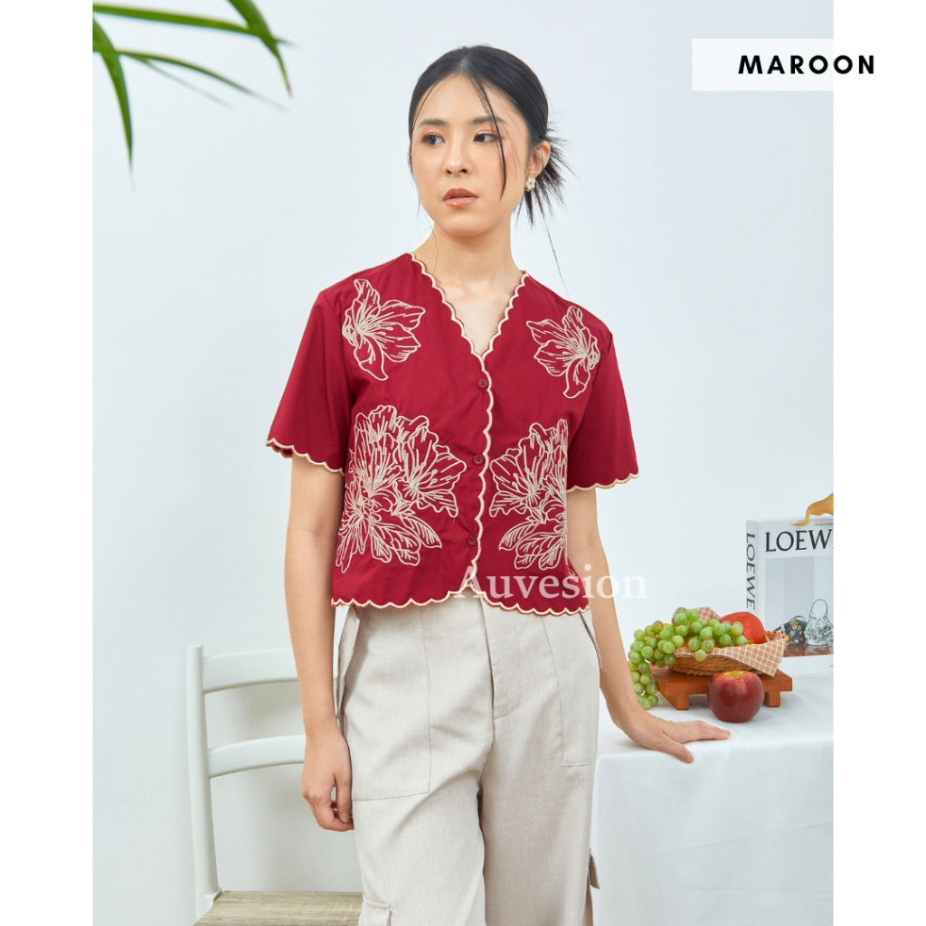Jual AUVESION Resmie V-Neck Button Katun Crop Blouse Cheongsam CNY 6095 ...