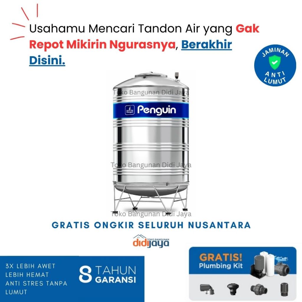 Jual Tandon Air Stainless Steel 1000 Liter Penguin | Toren Air | Tangki ...