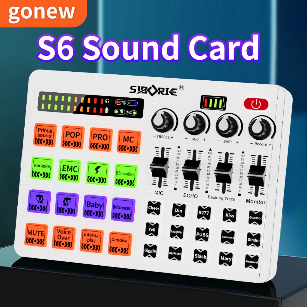 Jual Gonew【Hitam/Putih】S6 Soundcard+SF666 Mic+E10 Earphone SET 1 mic ...