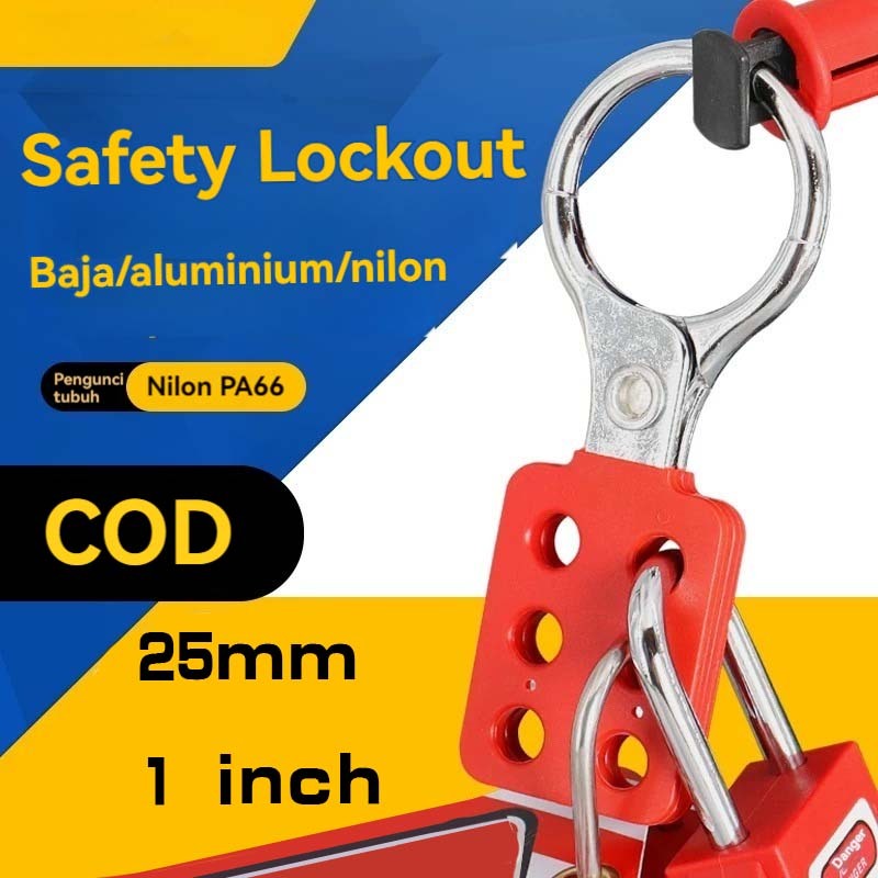 Jual 25mm Lock Out Tag Out 6 Lubang Safety Lockout Red Steel Hasp Lock ...