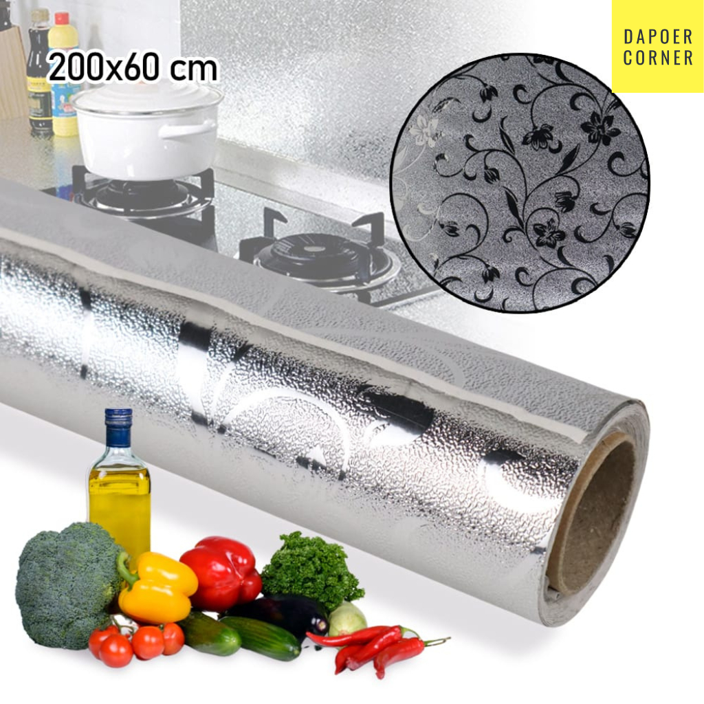 Jual STICKER DINDING ANTI MINYAK ALUMINIUM FOIL MOTIF BUNGA 200 X 60 ...