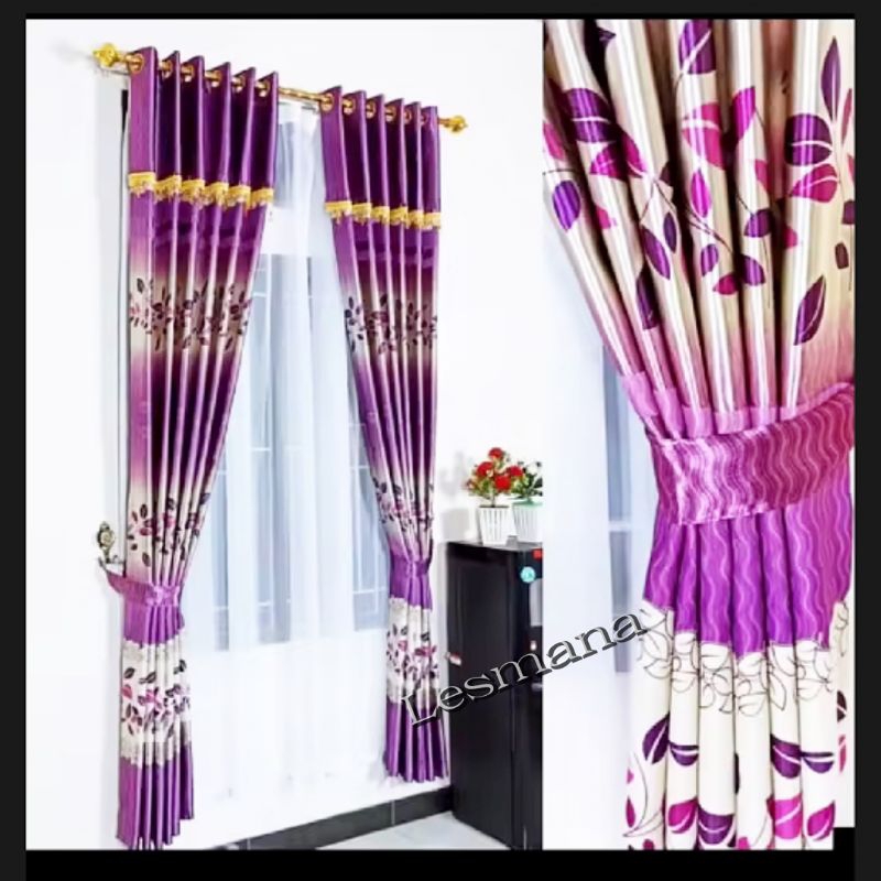 Jual Gorden Jendela ruang tamu model poni tempel rumbai parero ungu ...