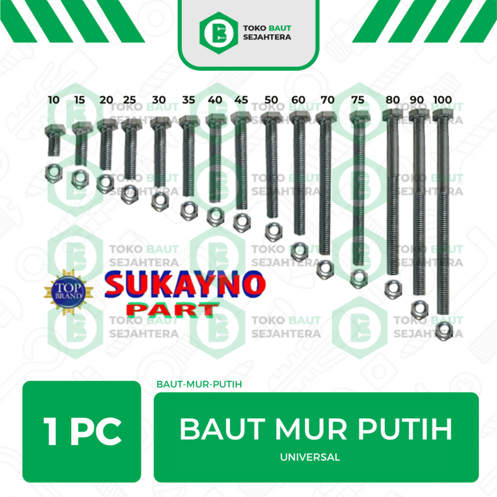 Jual BAUT MUR PUTIH BMP M6X10 , M6X15, M6X20, M6X25, M6X30, M6X35, M6X40, M6X45, M6X50 GALVANIS ...