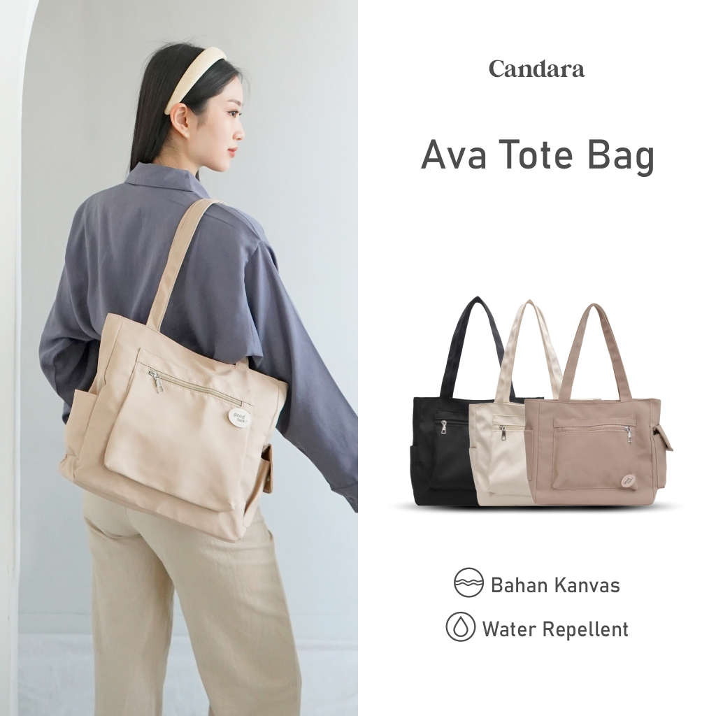 Jual Ava Tote Bag Kanvas - Mocha Black Soft White | Shopee Indonesia