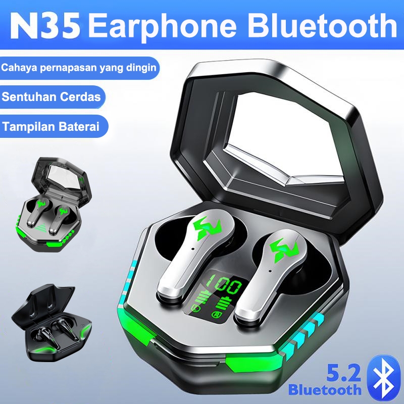 Jual 2024 New TWS N35 Bluetooth Headphone 5.2 Headset Wireless Earphone ...